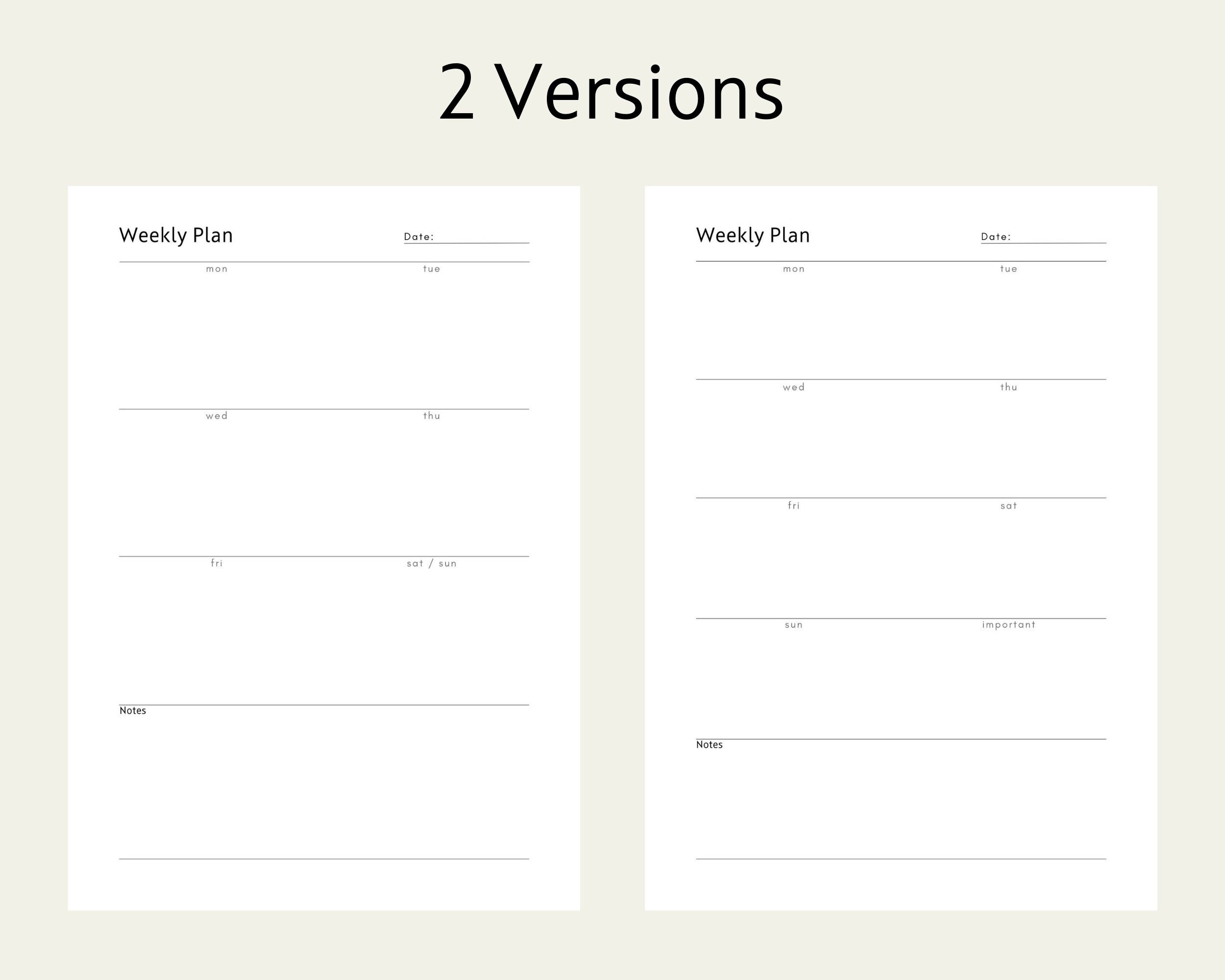 Weekly Planner Printable Minimalist Weekly Schedule Week at - Etsy
