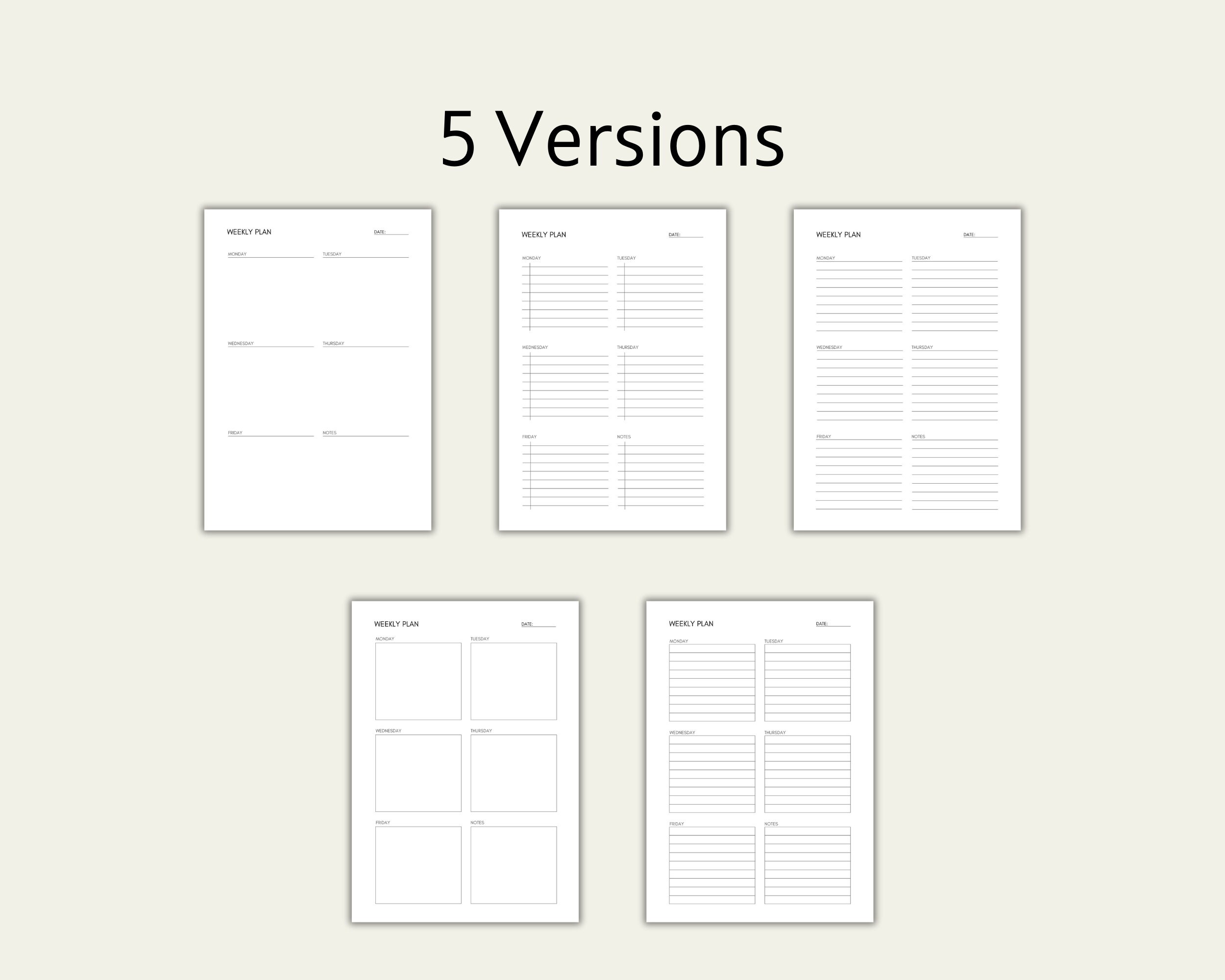 Five Day Weekly Planner Printable Desk Organizer Weekly - Etsy