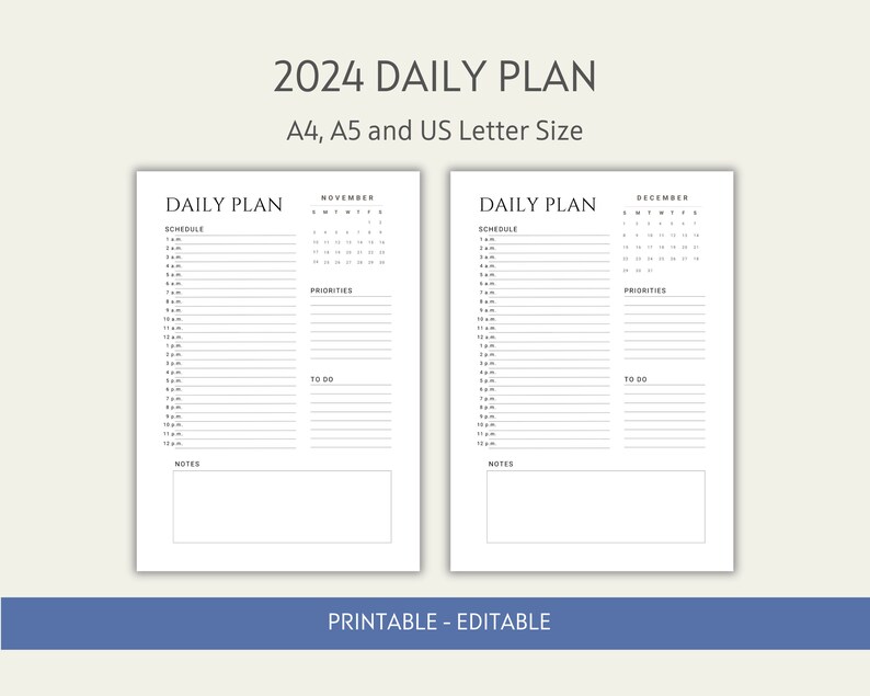 24 Hour Daily Planner Printable, Daily Schedule PDF, Productivity ...