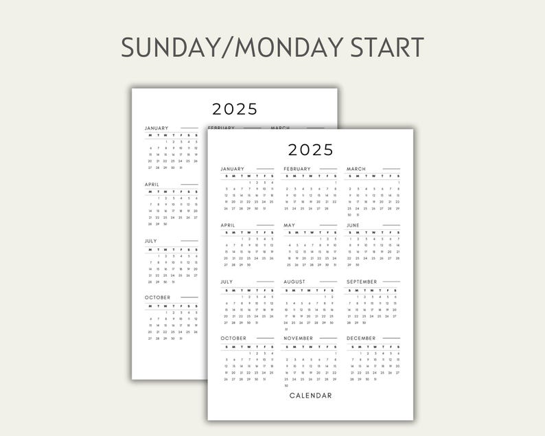 2025 Year Calendar Printable, Yearly Wall Calendar, Desk Calendar ...