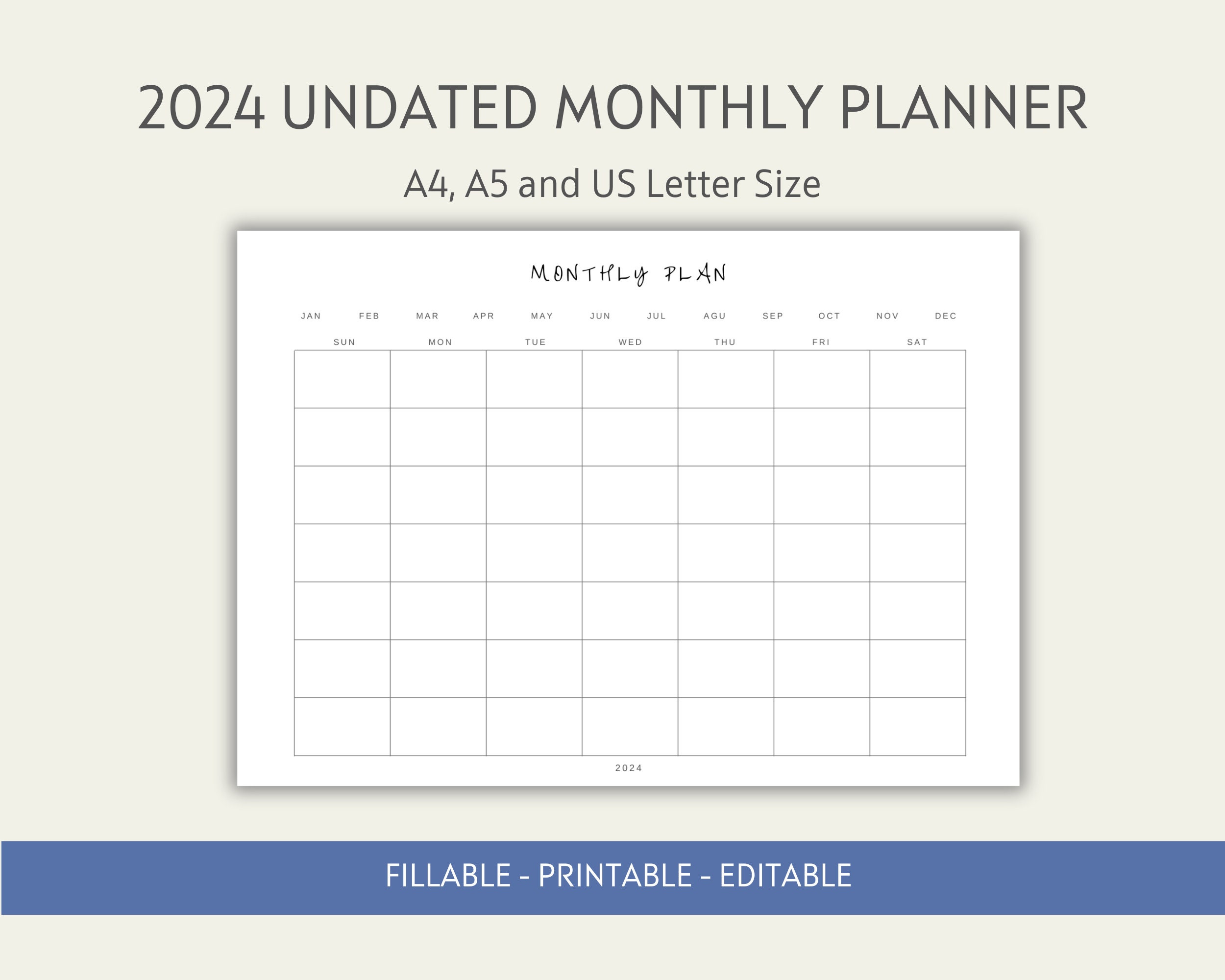 2024 Monthly Planner Printable, Fillable Productivity Planner, Monthly ...