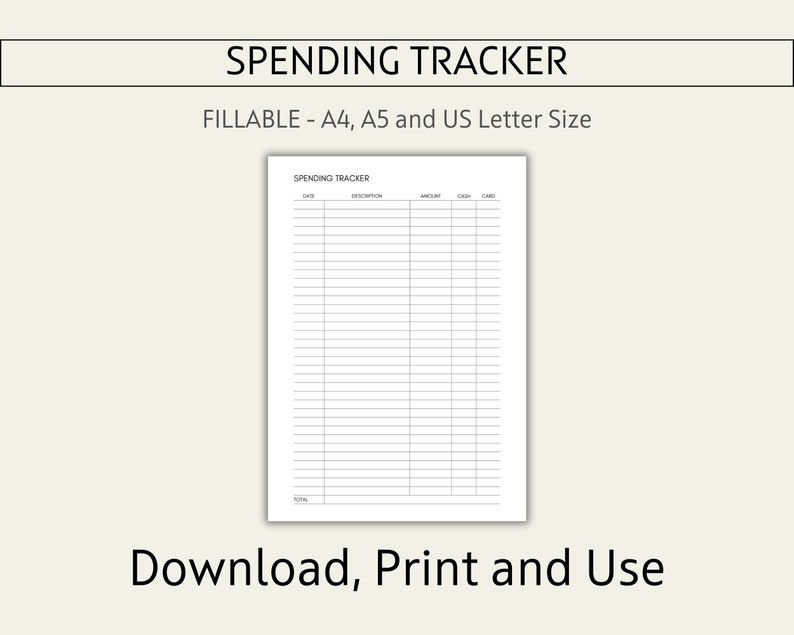 Spending Tracker Printable, Expense Tracker, Budget Template, Fillable ...