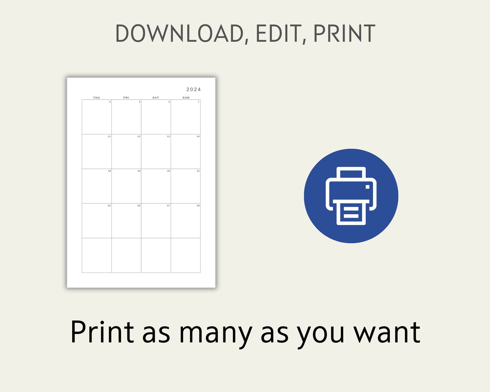 Printable Monthly Planner 2024, Month at a Glance, Minimalist Two Pages ...