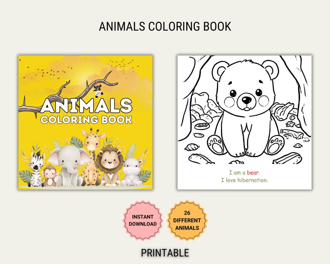 Animals Coloring Book for Kids Printable, 26 Animal Pages A to Z, Fun ...