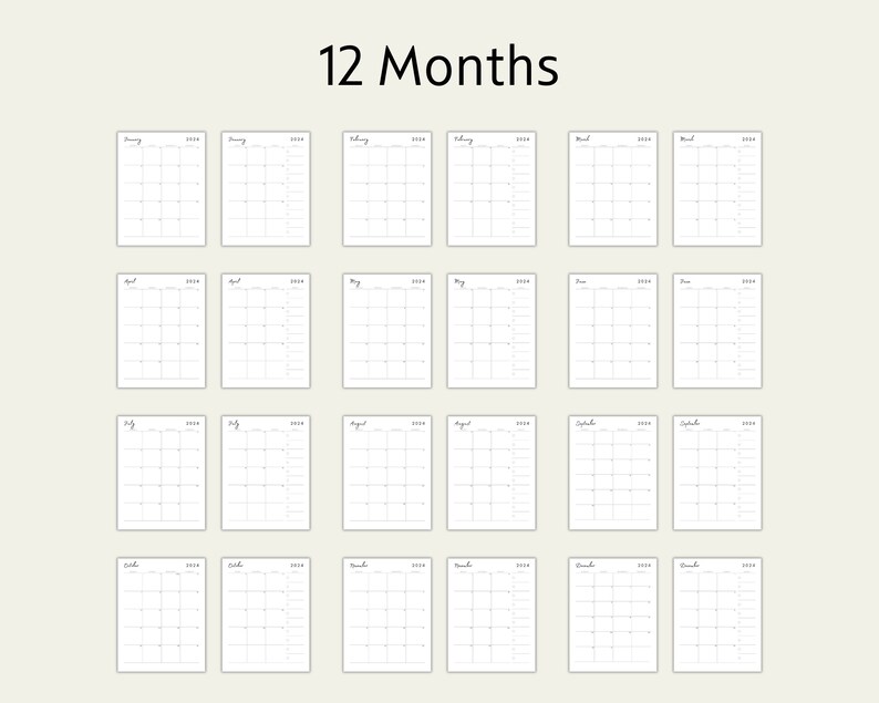 2024 Monthly Planner Printable, Dated Month on 2 Pages, 2024 Calendar ...
