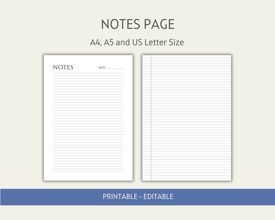 Notes Page Printable, Lined Notes Template, Note Taking, Writing Paper ...