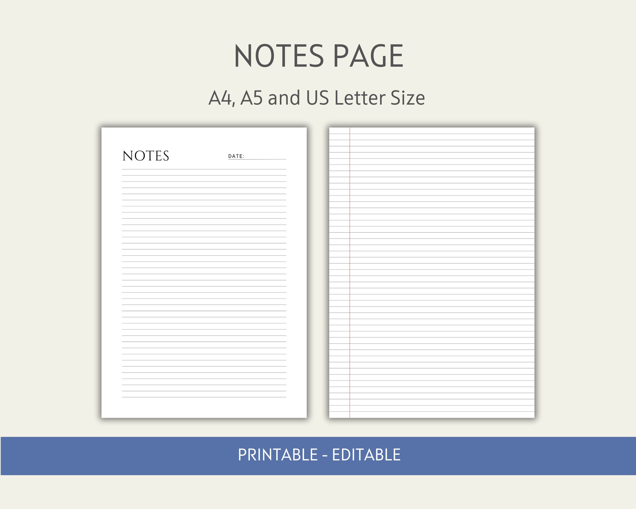 Notes Page Printable, Lined Notes Template, Note Taking, Writing Paper ...