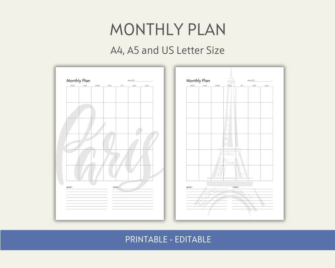 Paris Theme, Printable Monthly Planner, Minimalist, Vertical Format ...