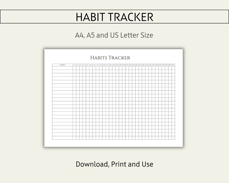 Monthly Habit Tracker Printable Simple Habit Tracker - Etsy