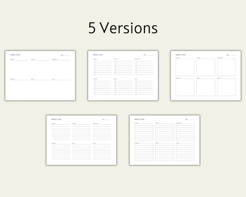 Five Day Weekly Planner Printable, Weekly Schedule, Week at a Glance ...