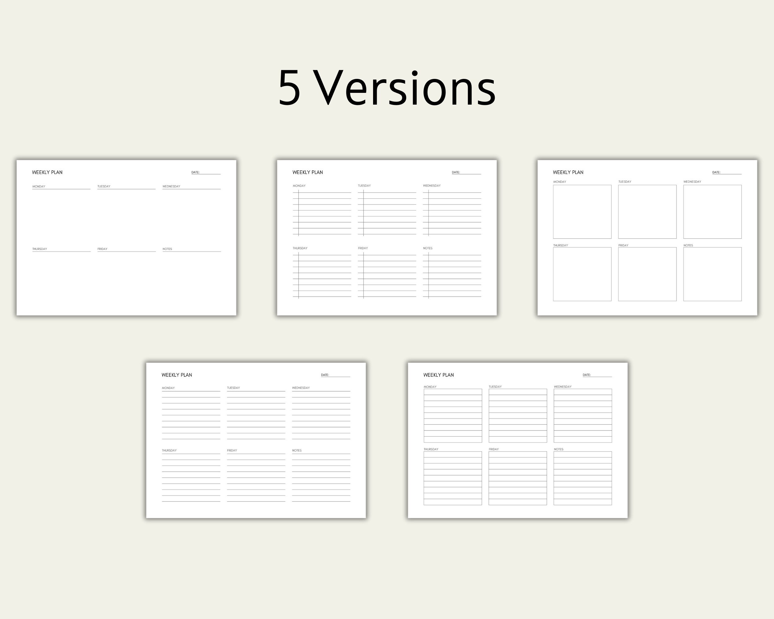 Five Day Weekly Planner Printable Weekly Schedule Week at a - Etsy