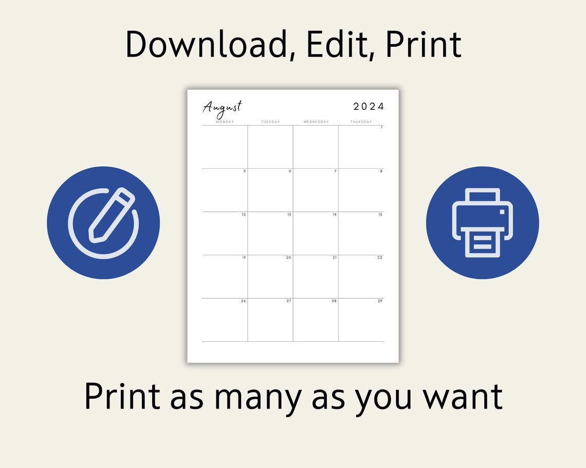 2024 Monthly Planner Printable, Dated Month on 2 Pages, 2024 Calendar ...