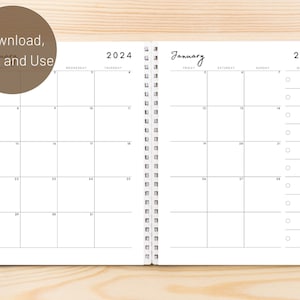 2024 Monthly Planner Printable, Dated Month on 2 Pages, 2024 Calendar ...