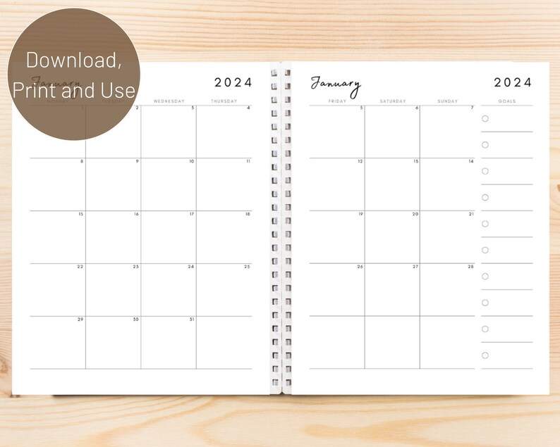 2024 Monthly Planner Printable, Dated Month on 2 Pages, 2024 Calendar ...