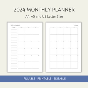 Printable Monthly Planner 2024, Month at a Glance, Minimalist Two Pages ...