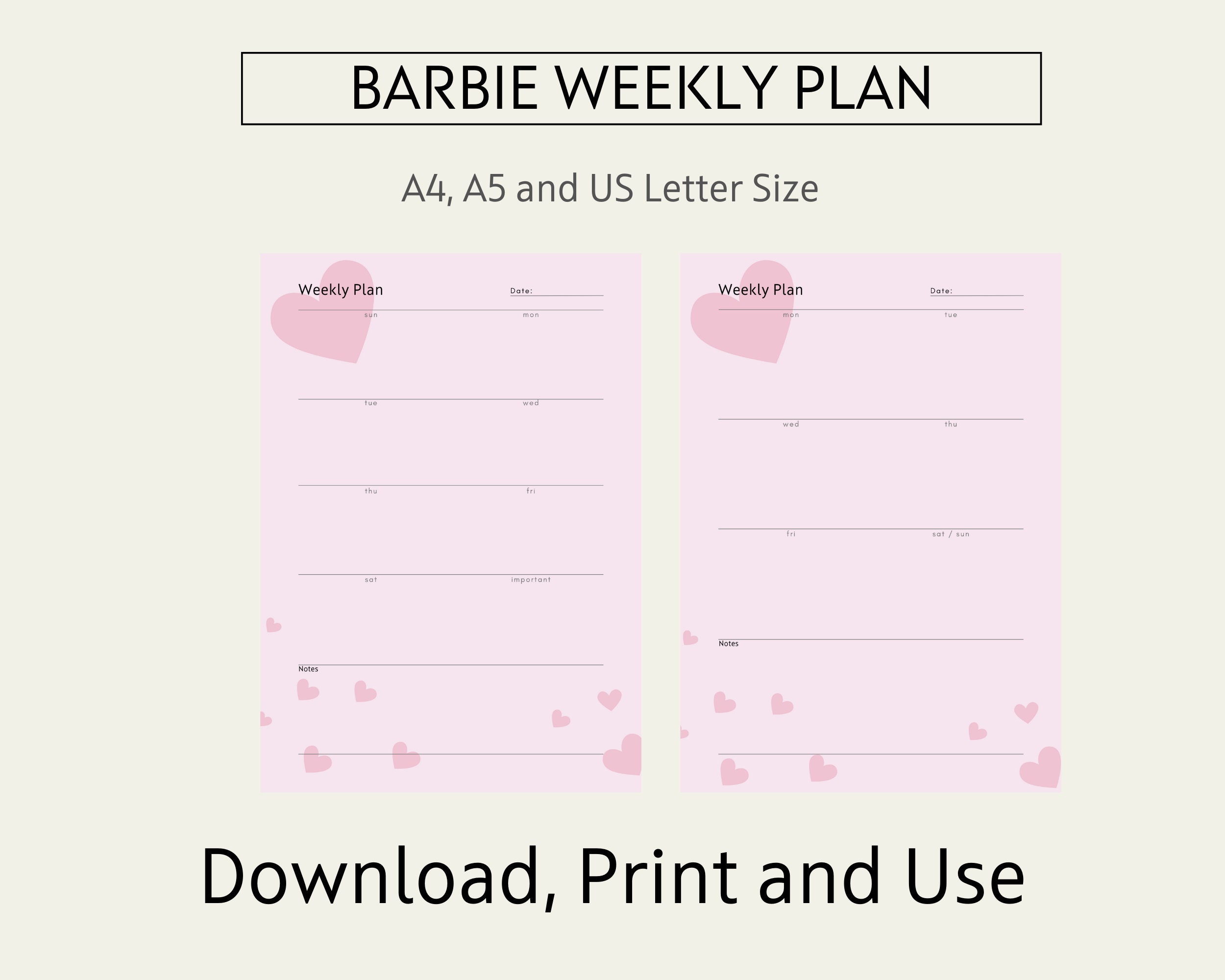 Barbie Themed Weekly Planner Printable Minimalist Weekly - Etsy