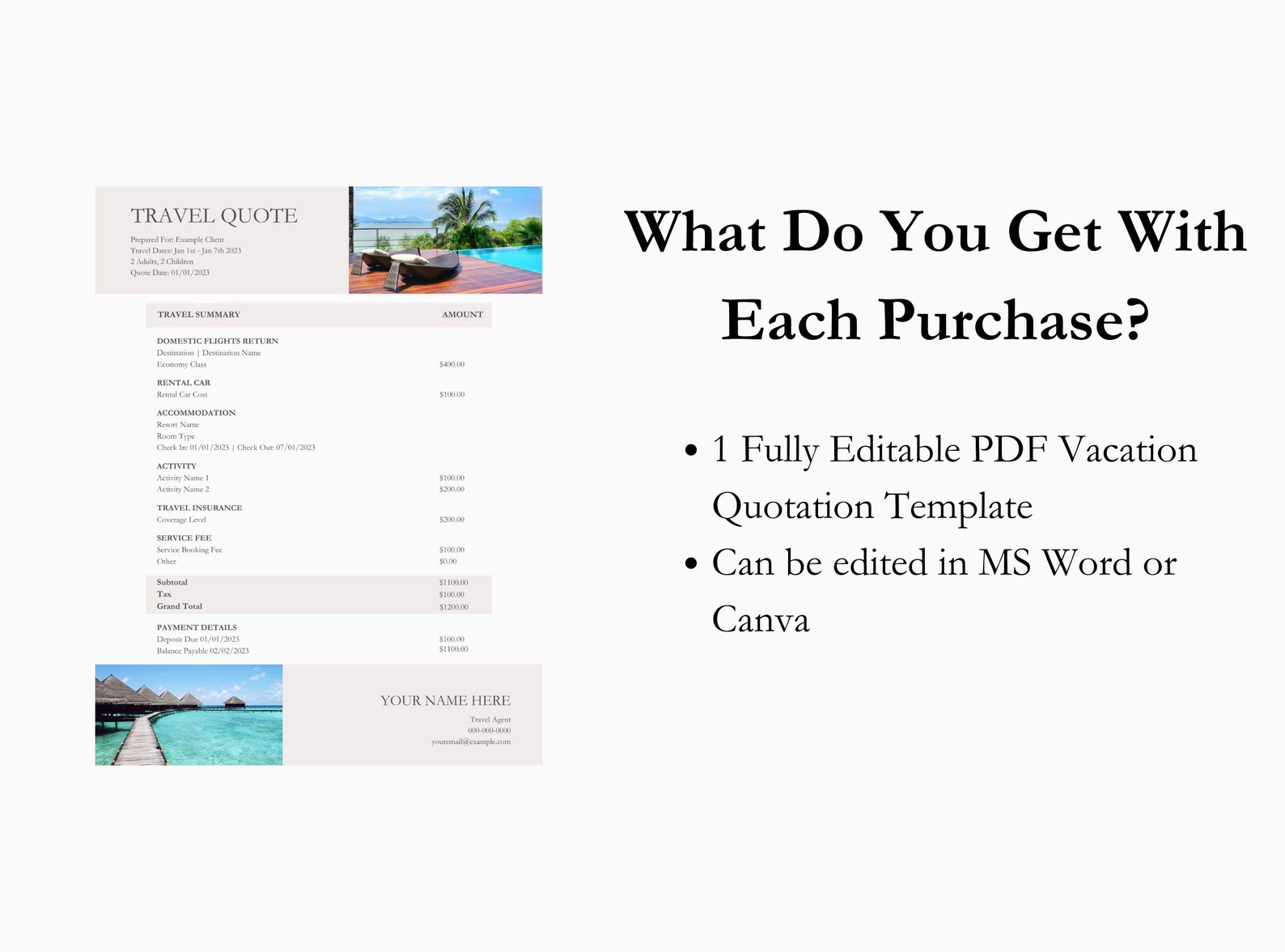 Travel Agent Quote Template | Travel Quote Template | Vacation Quote ...