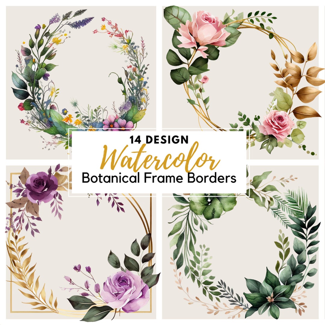 Watercolor Botanical Clipart Frame, Watercolor Floral, Fall Flower, PNG ...