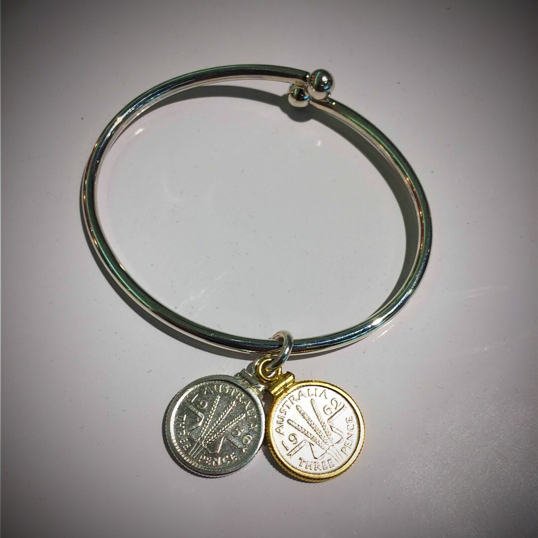 Australian Threepence Sterling Silver Ball End Bangle - Etsy