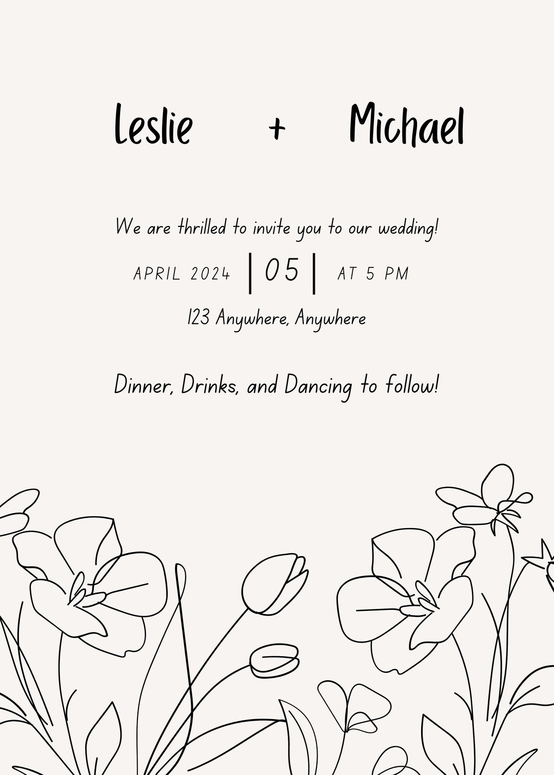 Continuous Line Art Flower Wedding Invitation Set - Etsy