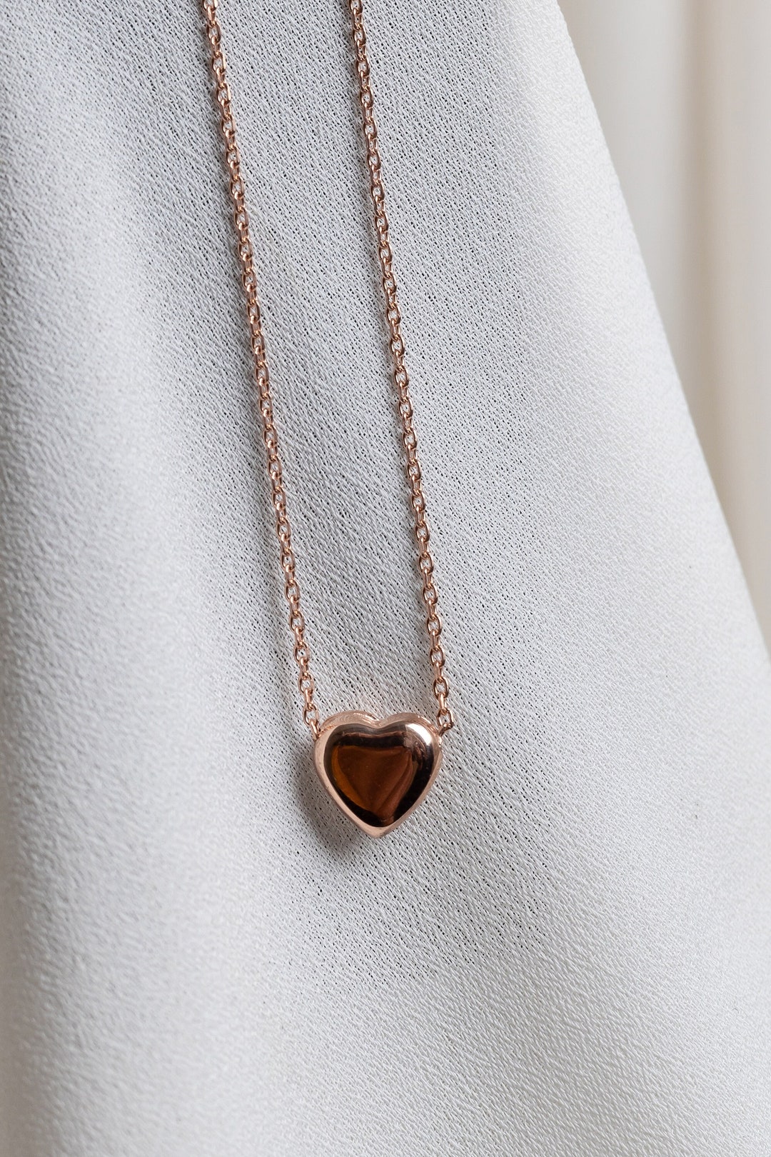 925 Sterling Silver Gold Color Heart Necklace Minimal Elegant - Etsy