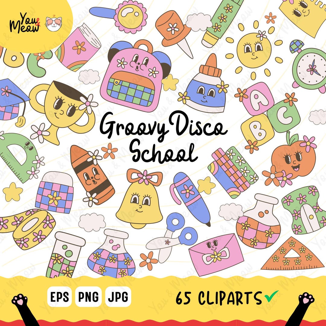 Groovy Disco School Clipart: Retro Teacher PNG Bundle (digital Download ...