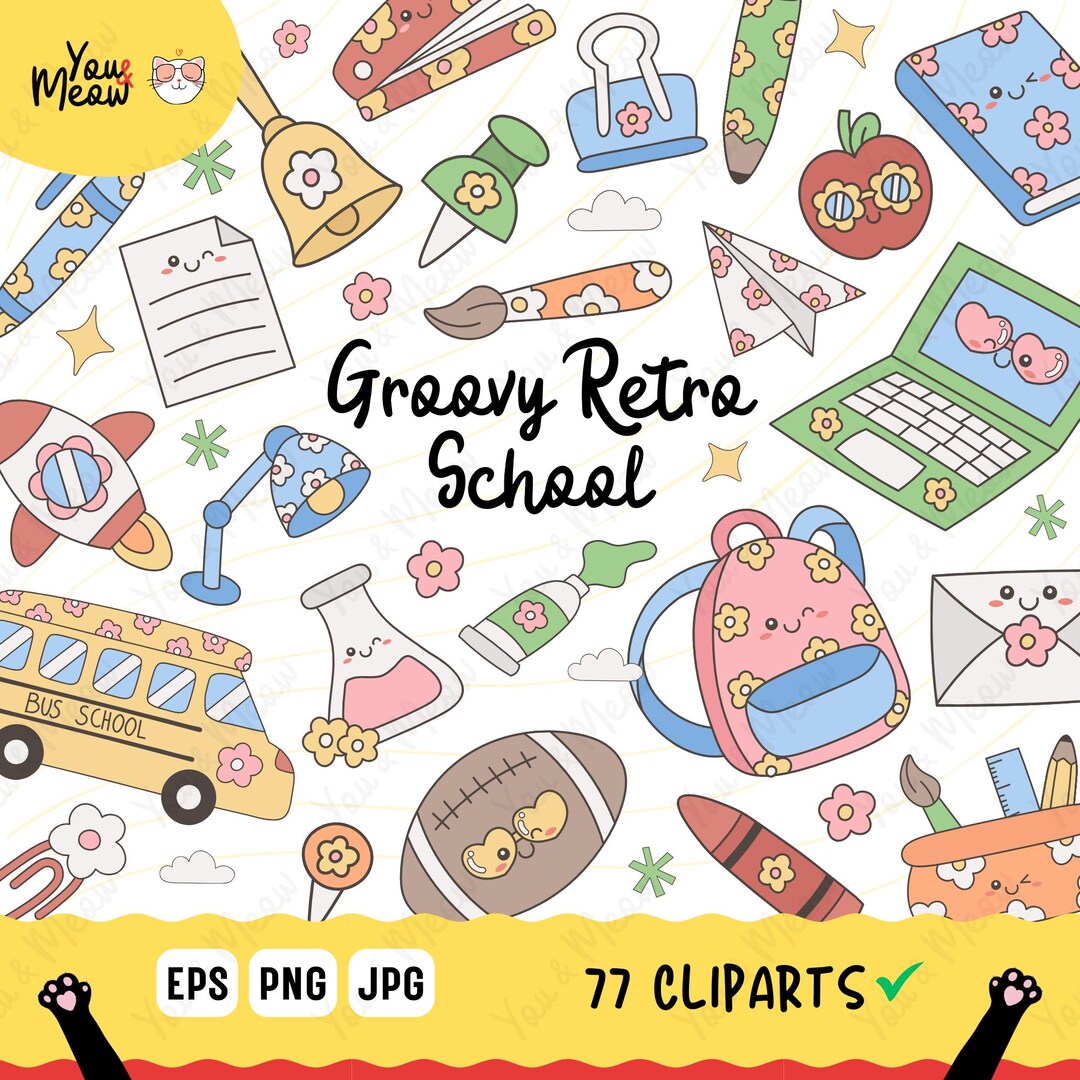 Retro School Clipart Bundle: Groovy Teacher & Student Pngs (digital ...