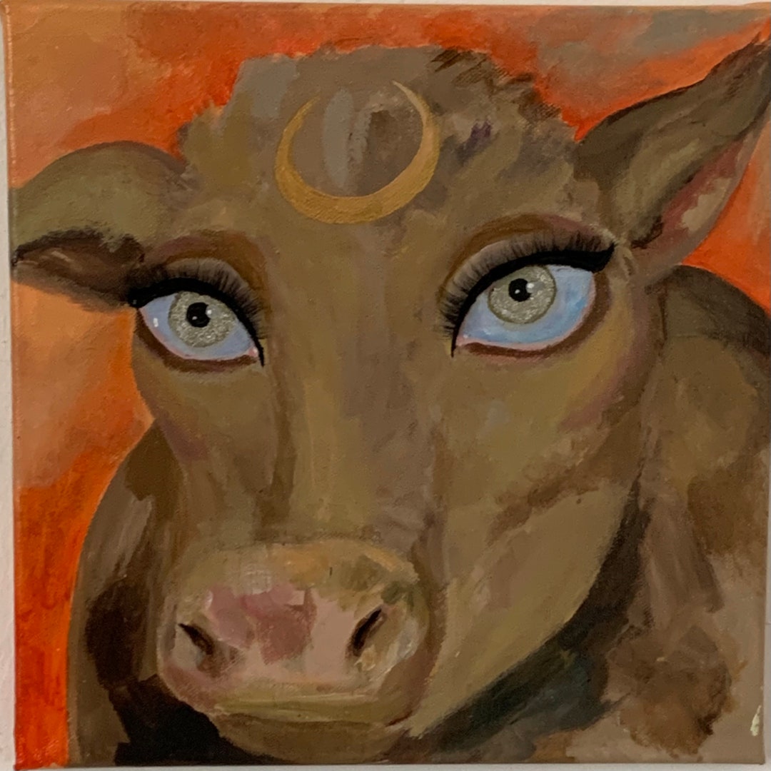 Red Sunset Cow Painting - Etsy