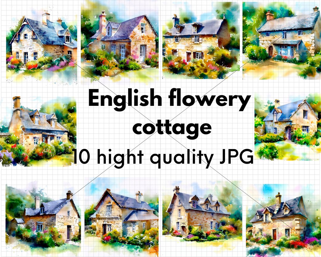 10 Watercolor English Flowery Cottage Commercial Use Home - Etsy