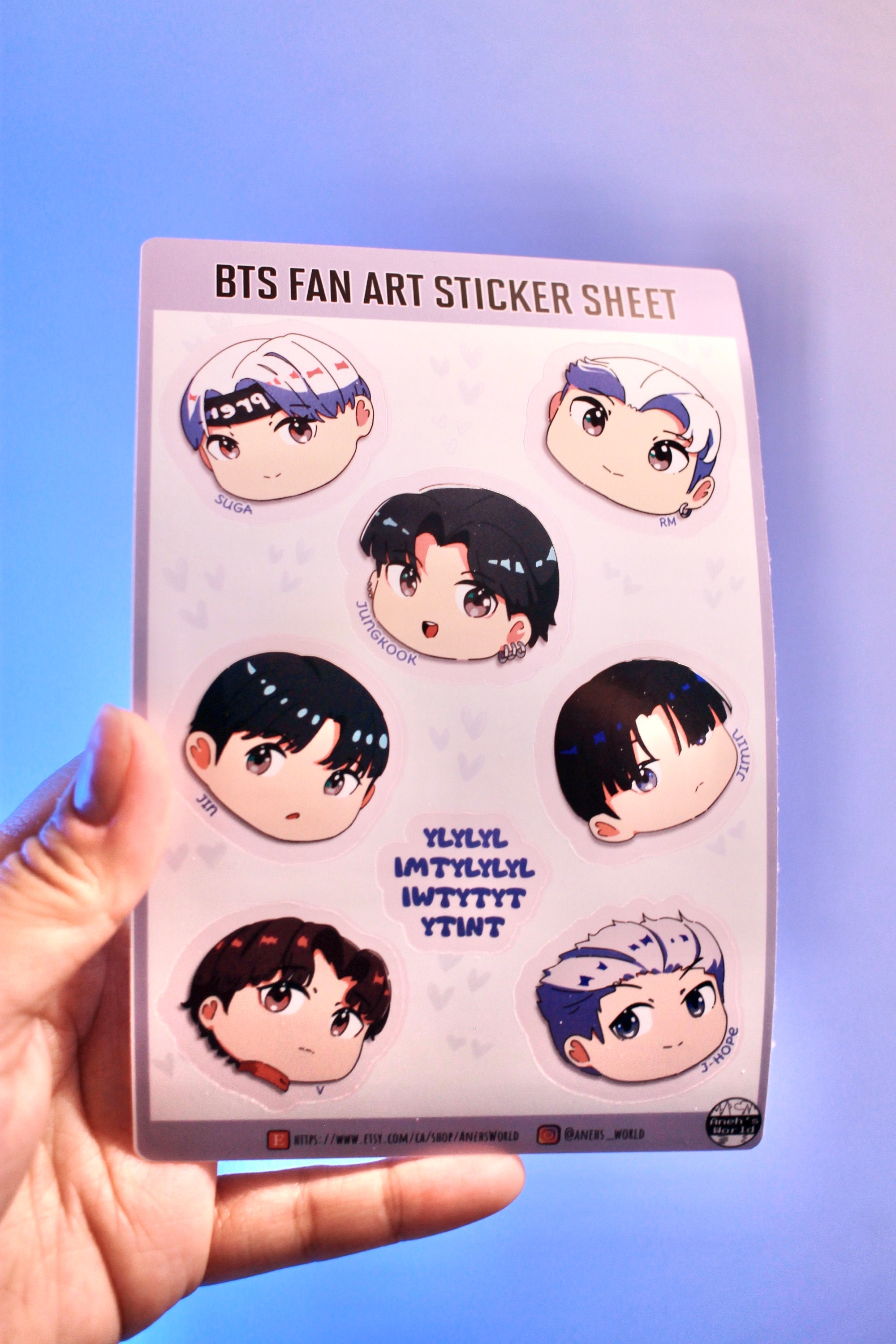 BTS Fan Art Sticker Sheets Vinyl Kiss Cut Sticker Sheetsjungkook, V ...