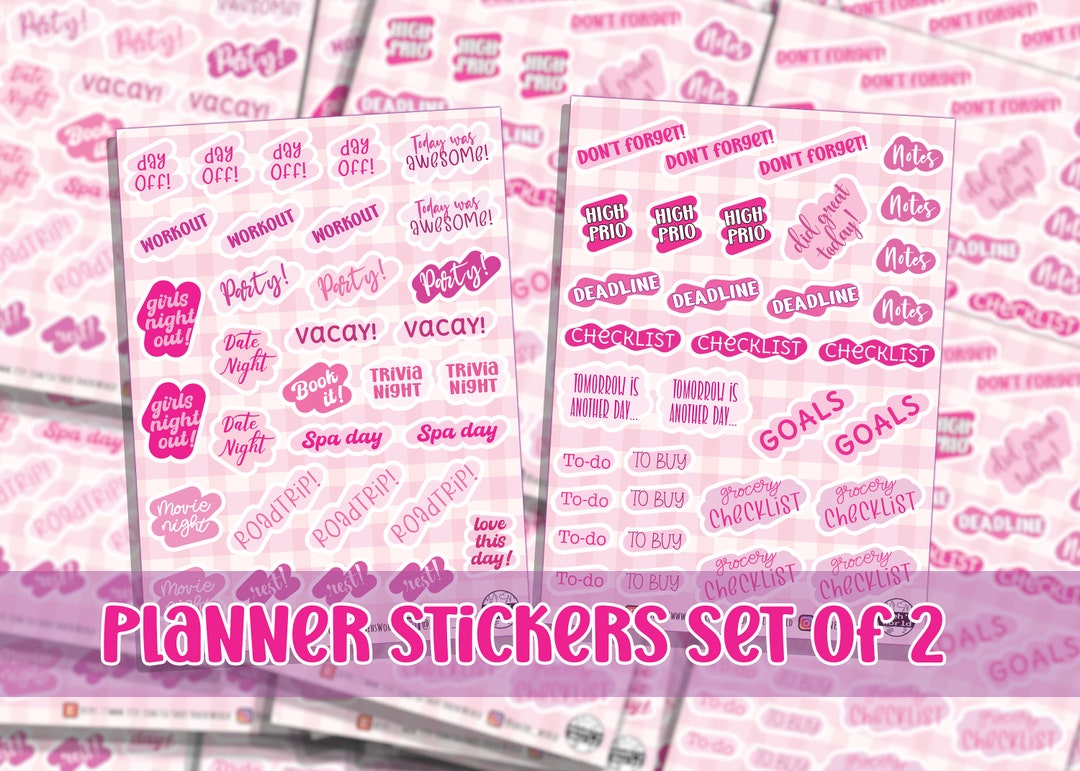 Planner Sticker Sheets Agenda Sticker Sheets in Pinkglossy Vinyl ...