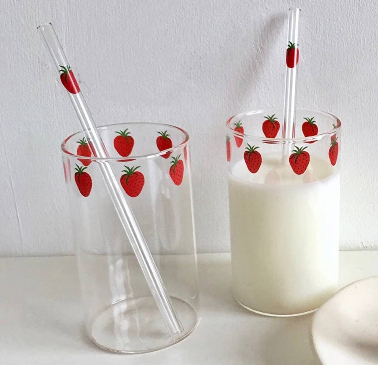 Strawberry Glass Cup, Nana Anime, Coffee Milk Water Glass With Straw ...