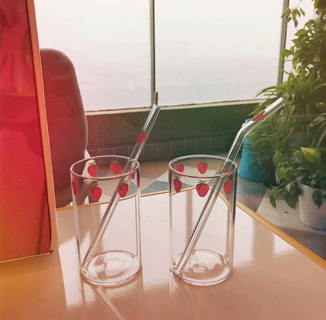 Strawberry Glass Cup, Nana Anime, Coffee Milk Water Glass With Straw ...
