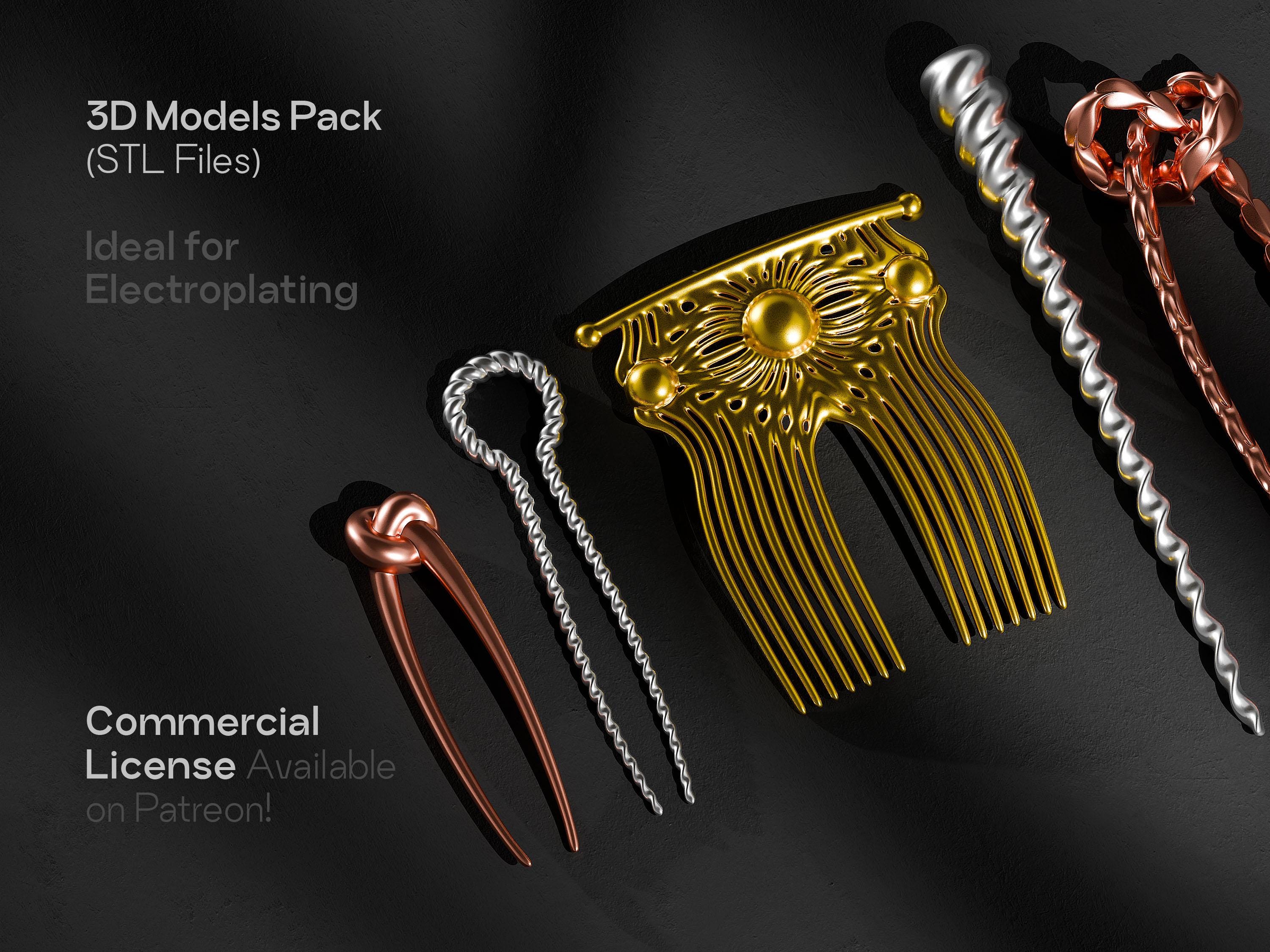 3D Printed Hair Pins: Resin Hair Stick Digital Model Bundle (STL Files ...