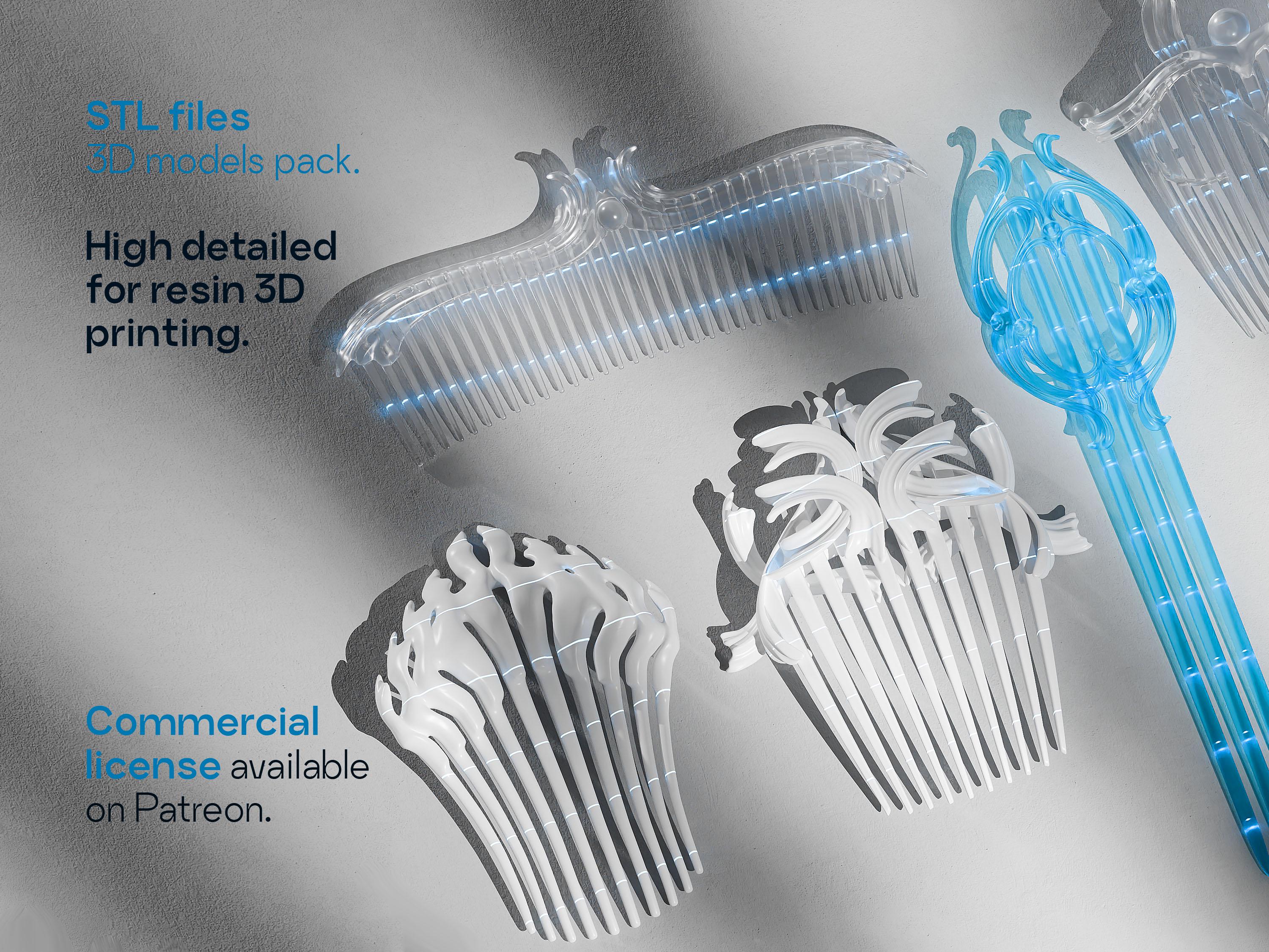 3d Printed Hair Pins, Hair Styling Bundle, 3d Stl Print Hair Comb ...
