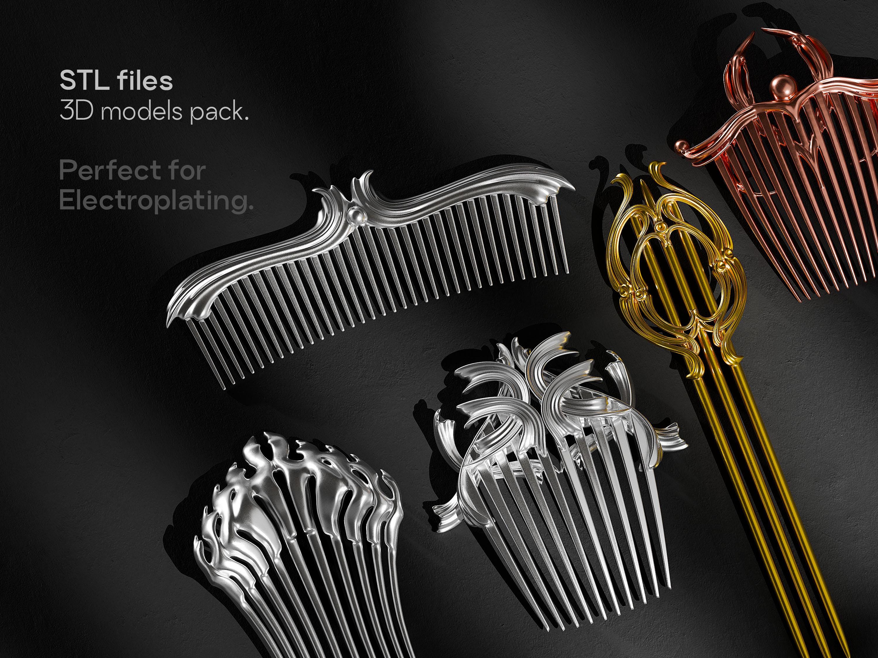 3d Printed Hair Pins, Hair Styling Bundle, 3d Stl Print Hair Comb ...
