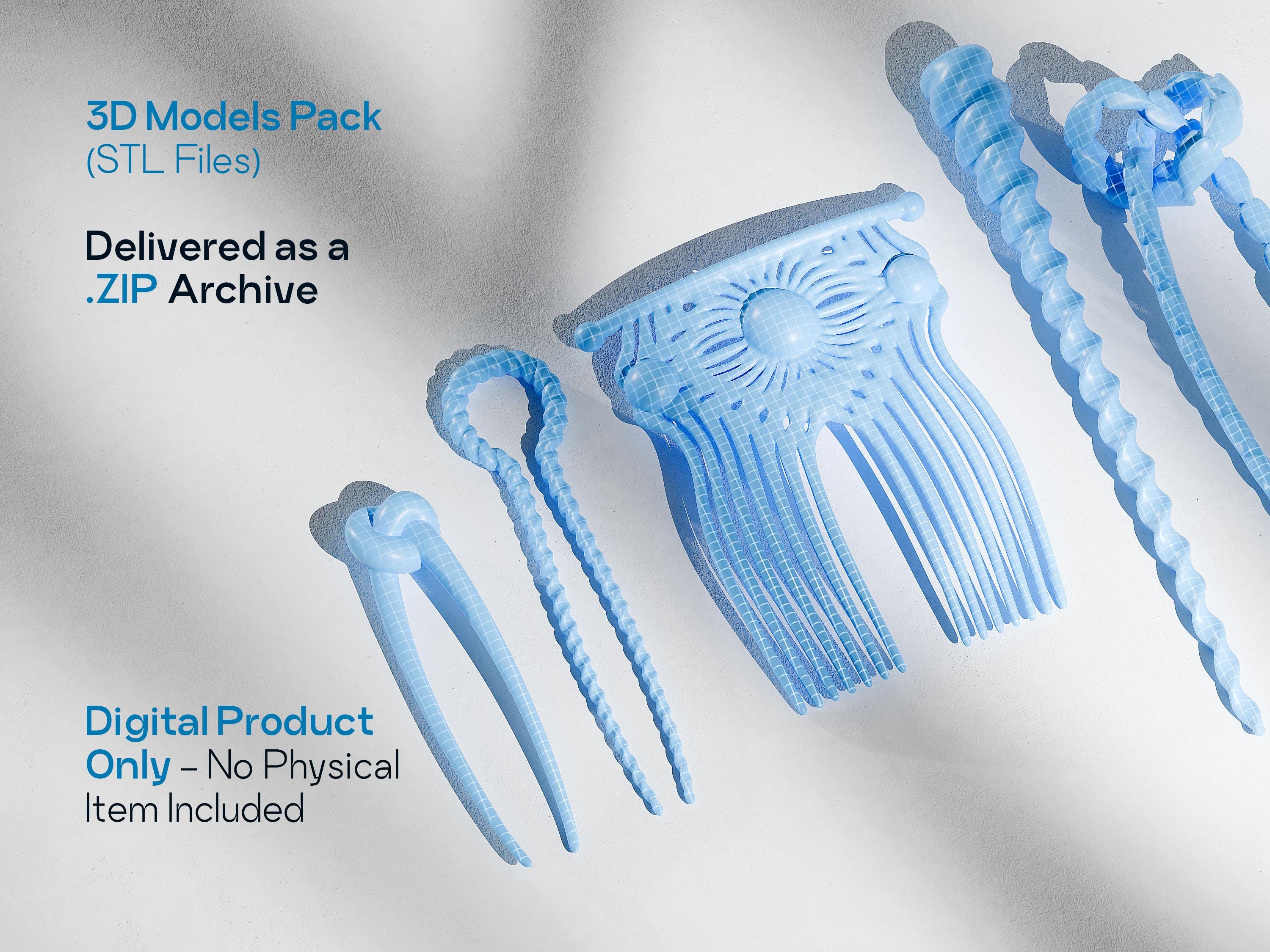 3D Printed Hair Pins: Resin Hair Stick Digital Model Bundle (STL Files ...