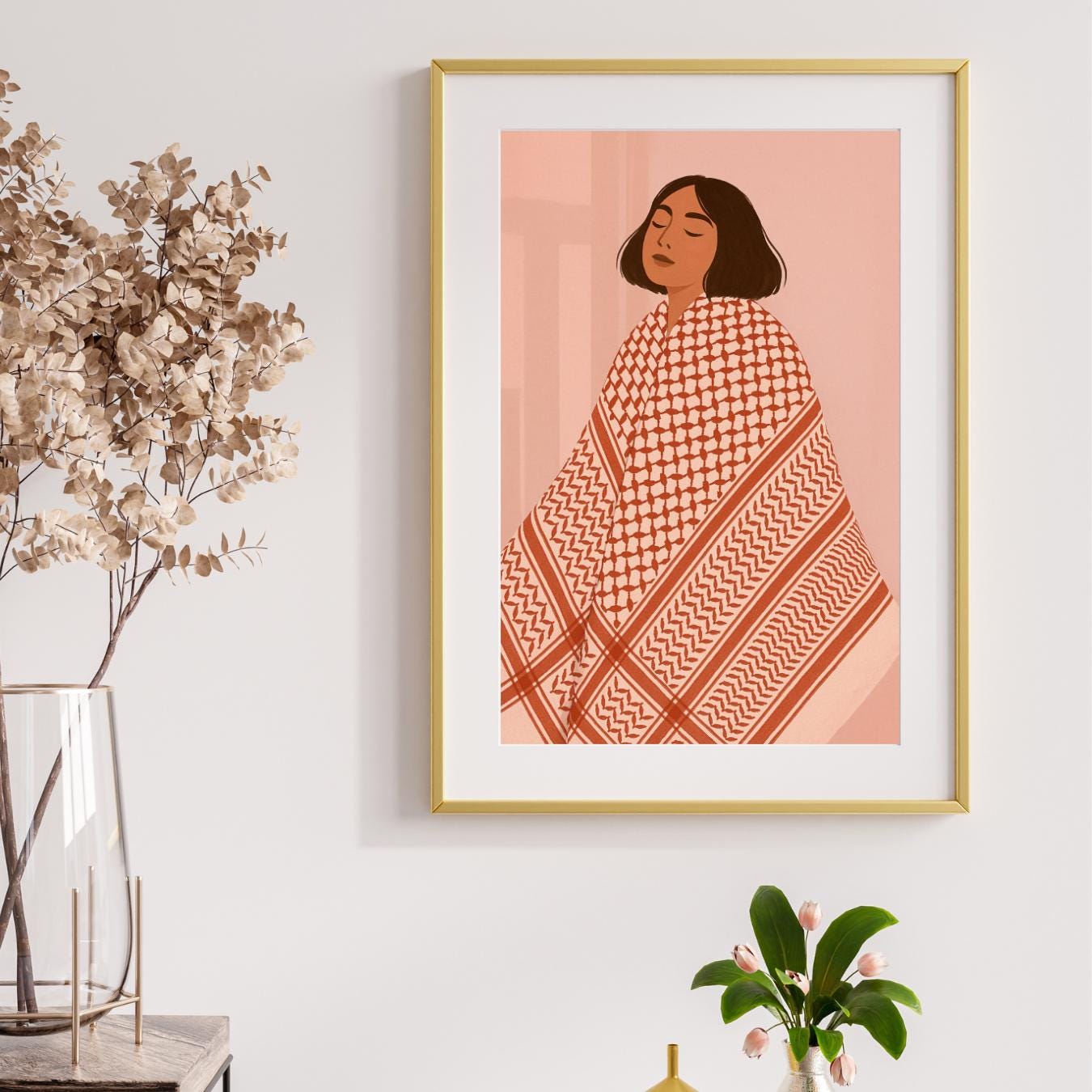 Palestinian Keffiyeh Art Print: Minimalist Feminine Illustration ...