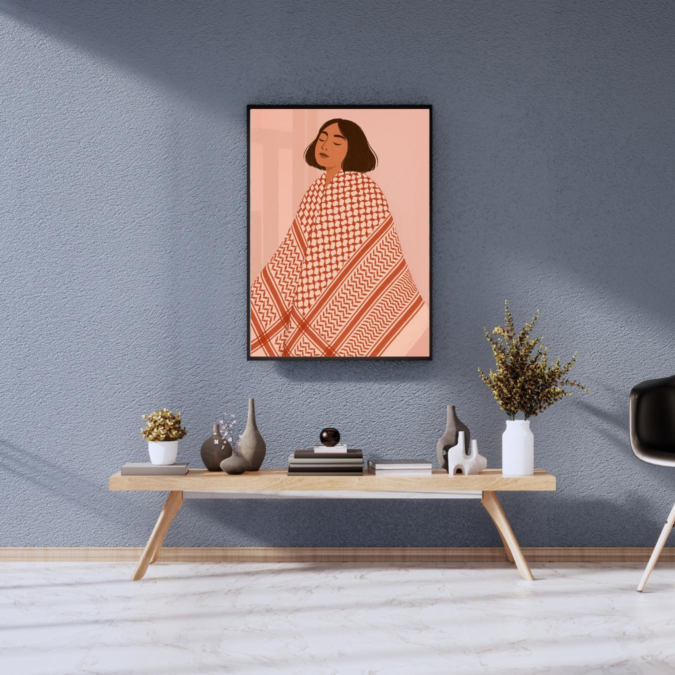 Palestinian Keffiyeh Art Print: Minimalist Feminine Illustration ...