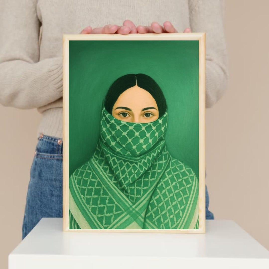 Palestinian Keffiyeh Woman Portrait: Minimalist Art Print (digital ...