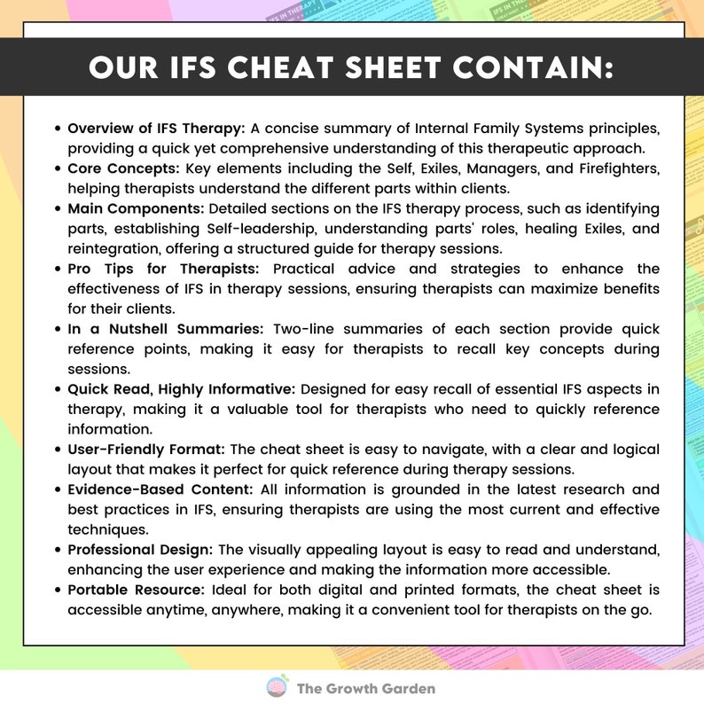 IFS Therapy Cheat Sheet | Internal Family Systems Quick Reference Tool ...
