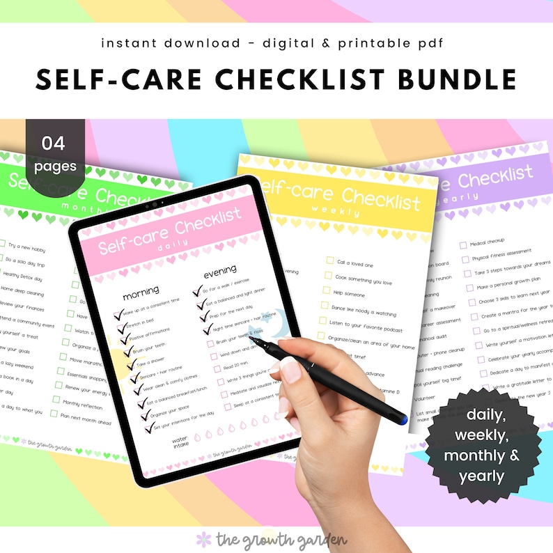 ADHD Self Care Checklist Bundle - Daily, Weekly, Monthly & Yearly Self ...