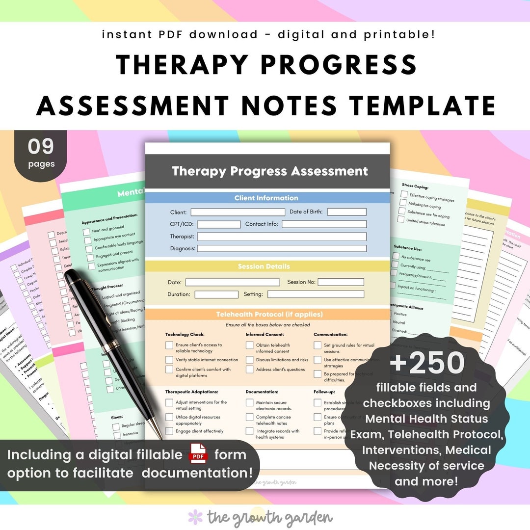 Therapy Progress Notes Template Fillable Therapist Notes Documentation ...