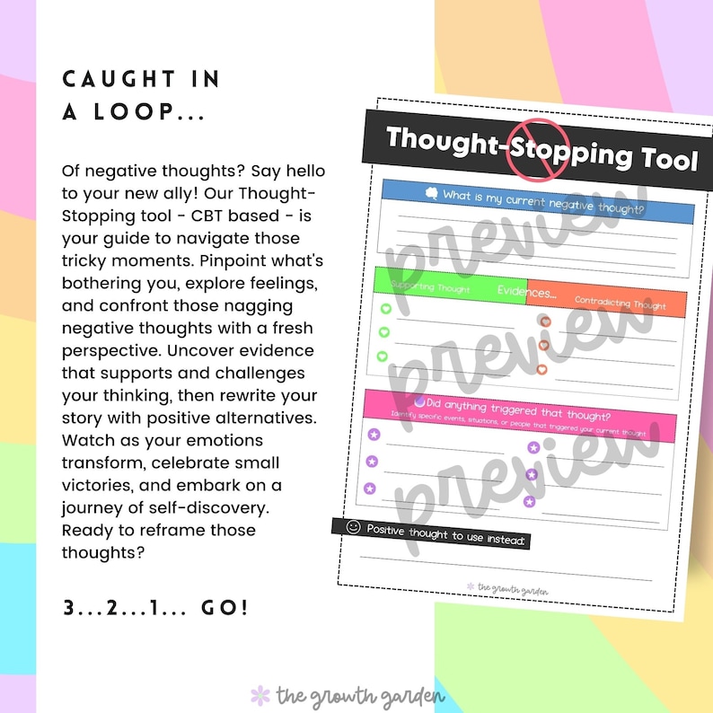 CBT Thought-stopping Worksheet | Intrusive Thoughts Tool for Anxiety ...