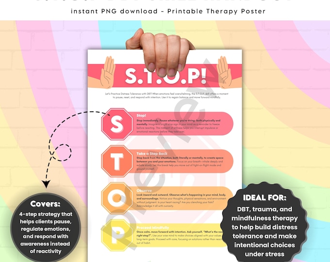 DBT Skill Handout | STOP Distress Tolerance Poster & Counseling Tool ...