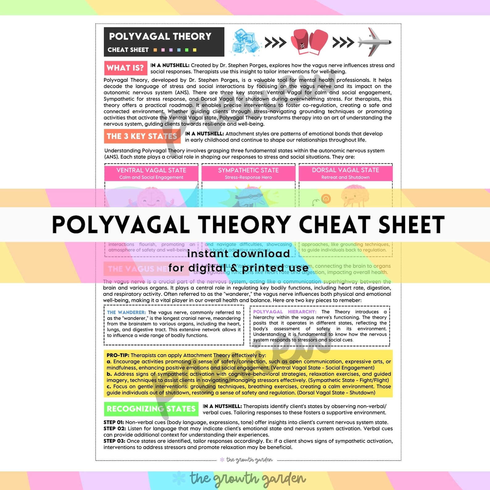 Polyvagal Theory Cheat Sheet | Nervous System Regulation & Emotional ...