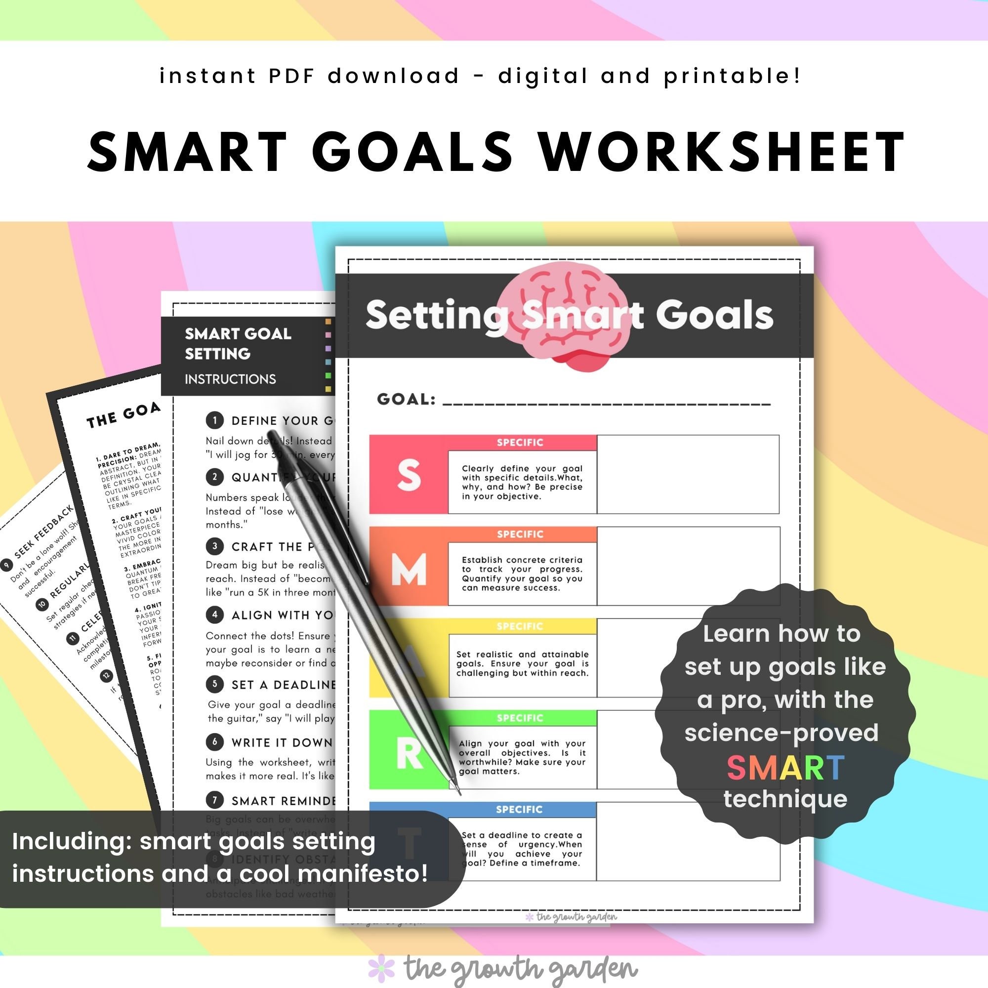 Smart Goals Setting Worksheet With Instructions SMART Goals Template ...