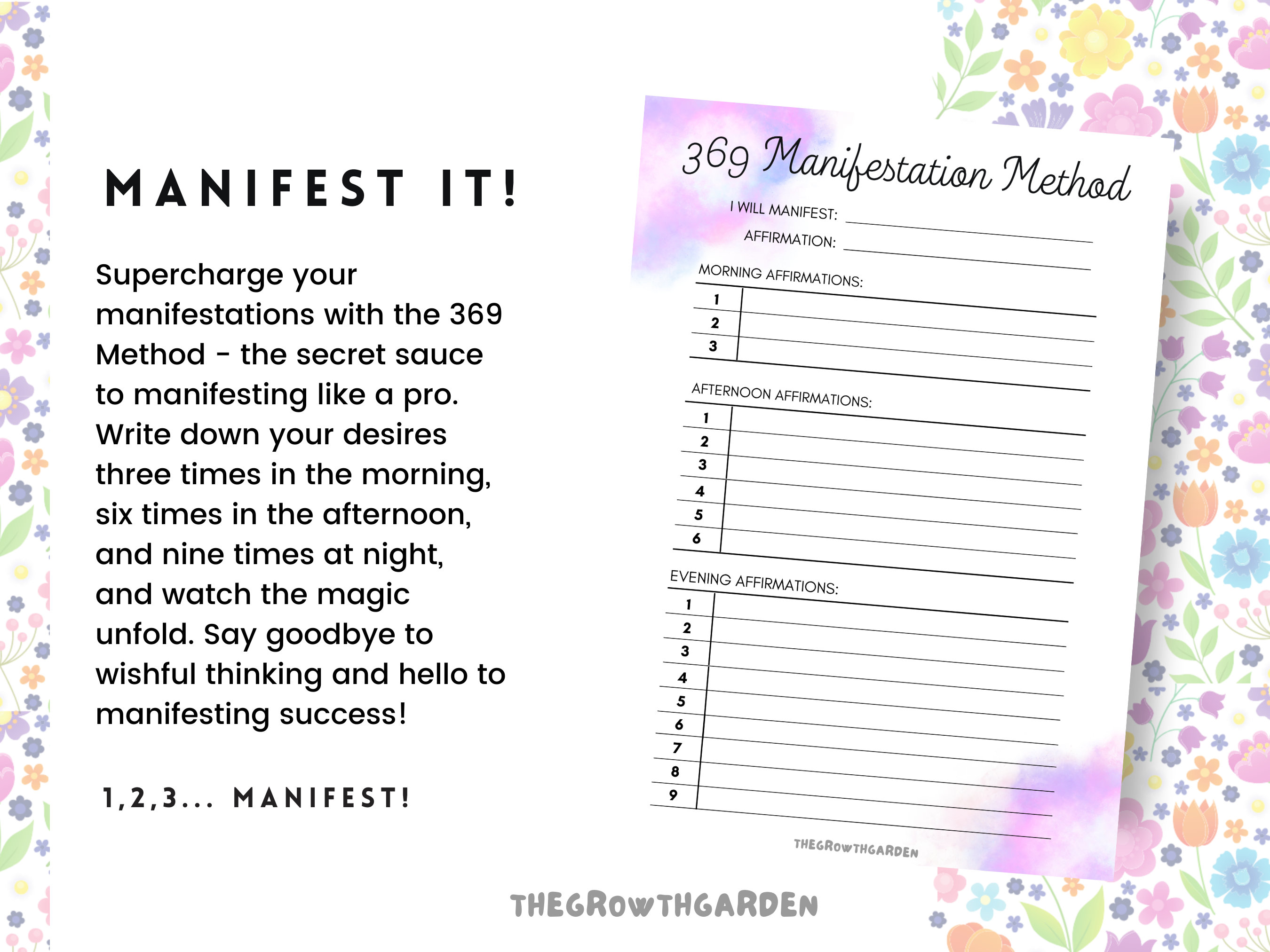 369 Manifestation Method Worksheet With Instructions Instant Download ...