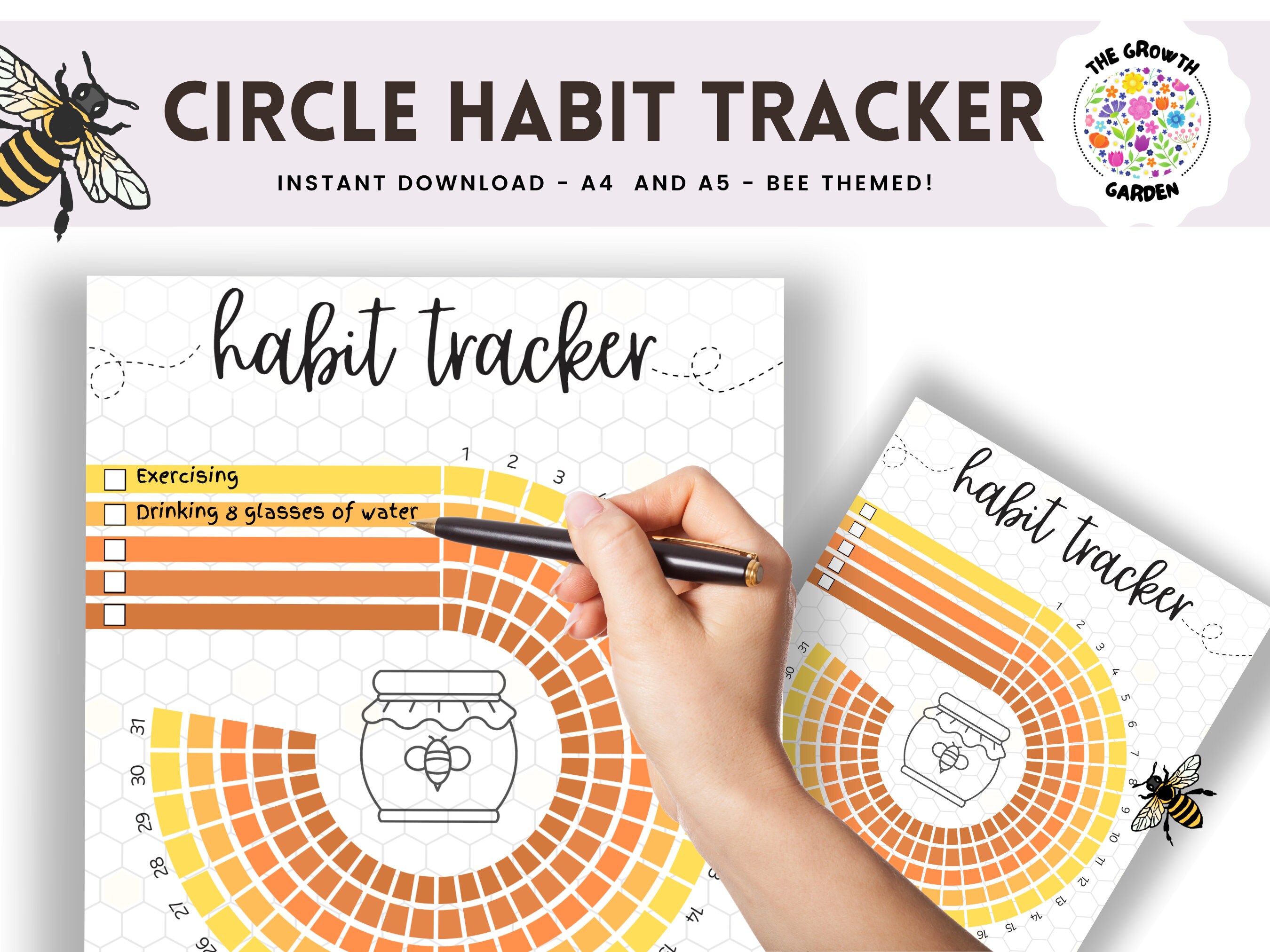 Circle Daily Habit Tracker Undated Bee Hive Theme A4 Instant Download - Etsy