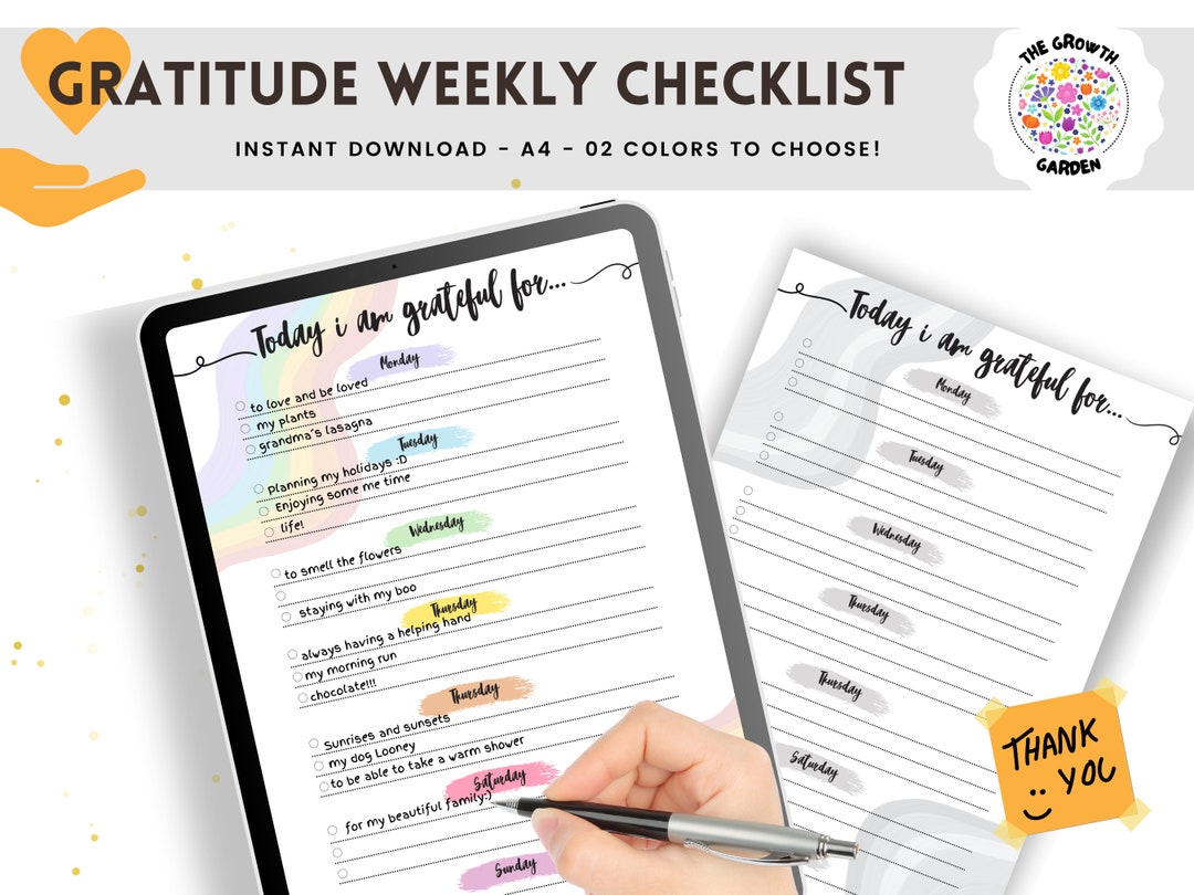 Gratitude Weekly Checklist Instand Download PDF, Daily Gratitude ...